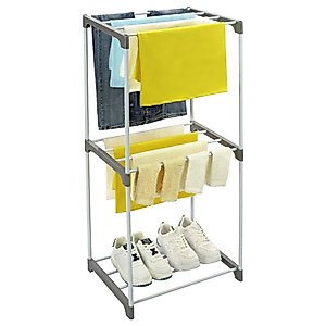 HOUSE AGAIN Clothes Drying Rack, Small Drying Rack Clothing, 3-Tier Laundry Cloth Dyer Racks Freestand Dryer Rack for Bathroom, Apartment and Laundry Room