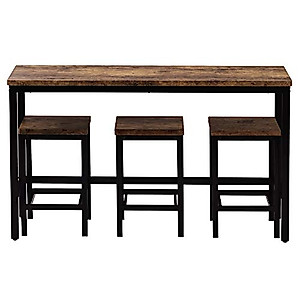 Merax Counter Height Pub Table Set with 3 Stools, Bar Table and Chair Set 4-Piece Dining Table Set with Metal Frame