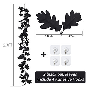RECUTMS Black Leaf Garland 2PCS 5.7 FT Halloween Garland Fall Leaf Garland Artificial Hanging Black Maple Autumn Vine Leaf Fall Decor Black Maple Garland Black Leaf Halloween Home Decor