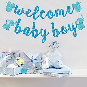 Welcome Baby Boy Banner, Pre-strung Baby Shower Banner, It's A Boy Decorations, Baby Boy Shower Decorations, Blue Glitter
