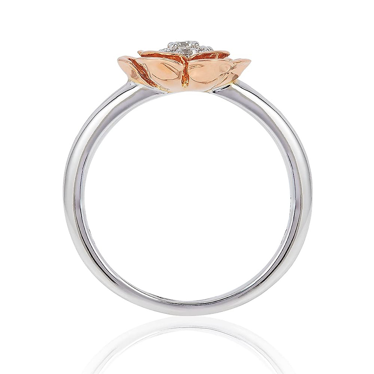 Jewelili Enchanted Disney Fine Jewelry 14K White and Rose Gold 1/10 Cttw Diamond Belle Fashion Ring Size 6