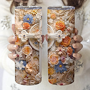 CERMELUS 3D Wrap Christian Cross 20oz Skinny Tumbler, Stainless Steel Double Wall Insulated Cup With Lid And Straw Multi, Bible Christian Tumbler, Gifts for Women, Men, Friends