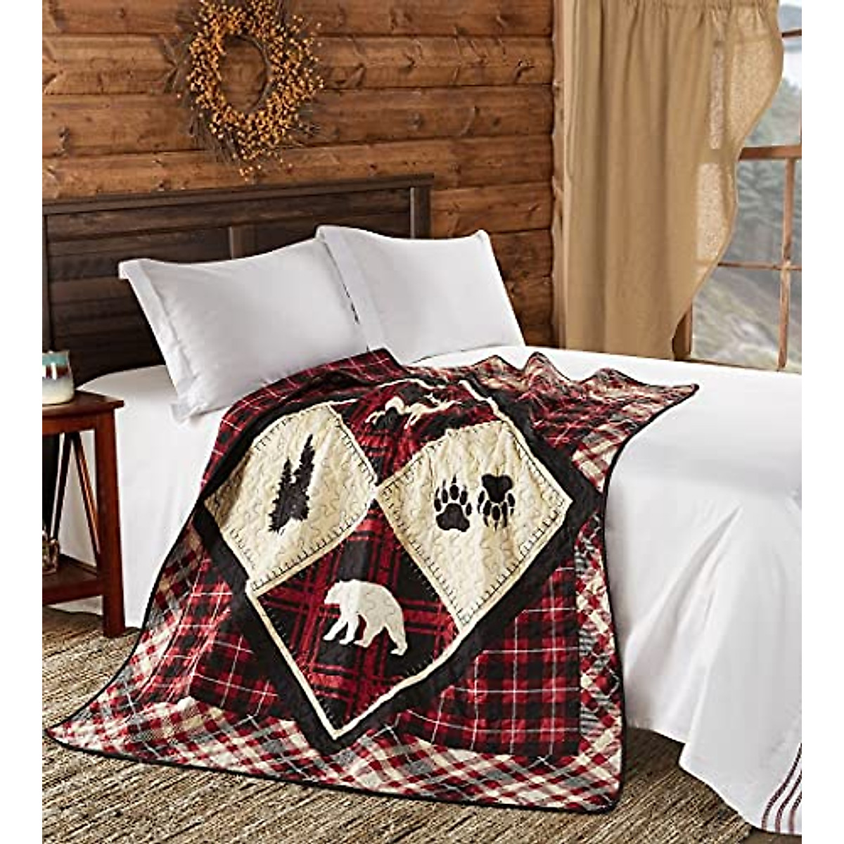 Virah Bella Quilted Throw Blanket 50" x 60" Diamond Bear Lodge Lightweight Throw Quilt Great for Loungers & Extra Bedding - Beautiful Lodge-Themed Blanket