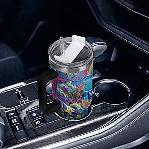 Dolphin 40OZ Tumbler Stainless Steel Travel Mug Water Bottle Car Cup Tea Cups with Lid Black-style