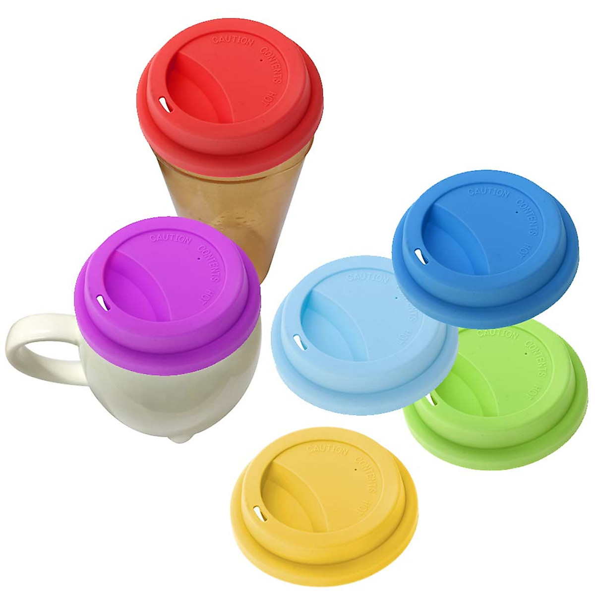 Aspire 6 PCS Silicone Drinking Lid Cup Lids, Reusable Coffee Cup Covers/Lids - BLACK