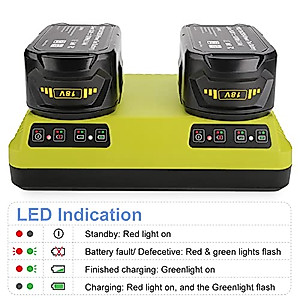 AYTXTG 2Pack 6.0Ah Replacement P108 Lithium Ryobi 18V Battery + P117 Ryobi Dual Charger Li-ion & Ni-cad for Ryobi Oneplus Battery P100 P102 P103 P105 P107 P108 P118 Ryobi 18v Battery Charger