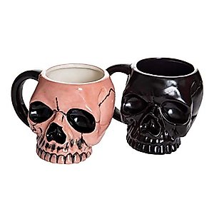 Skeleton Skull Shaped Halloween Ceramic Coffee Mug - Set of 2-15 oz