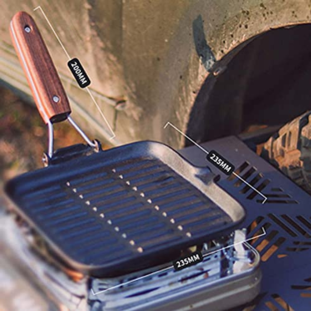 APAINI Outdoor Camping Portable Cast Iron Folding Beef Pan Frying Pan Grill Pan Barbecue Utensils