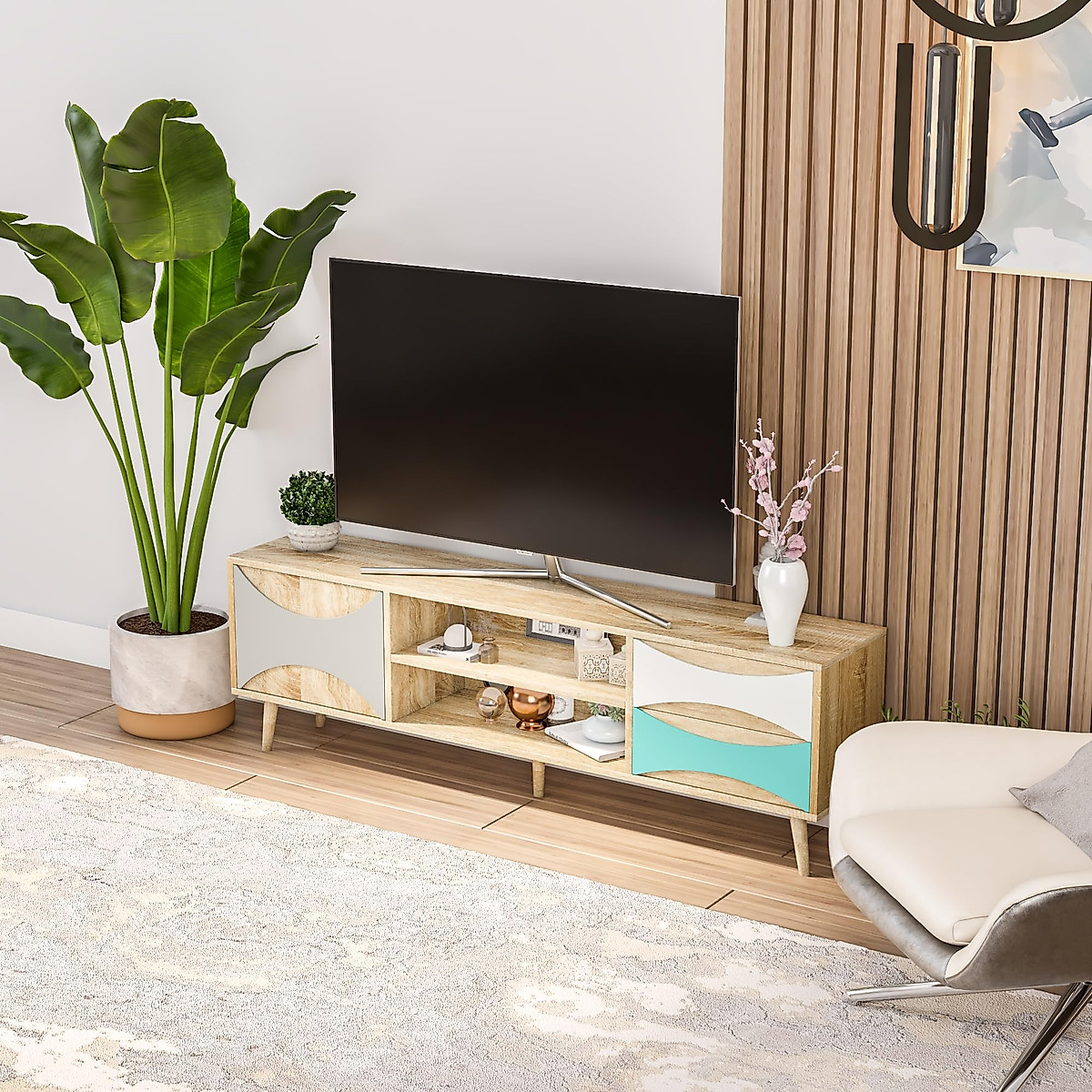 TV Stands for Living Room - 59” Brown Oak TV Stand for Bedroom - Media Entertainment Center - Media Cabinet TV Stand with Storage - Modern TV Stand for 60 Inch TV with Doors & Shelves