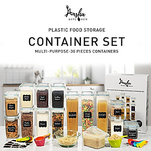 LARGE Airtight Food Storage Containers 30 PC with Lids I Plastic Kitchen & Pantry Organization Containers BPA Free Ideal for Spaghetti, Flour, Rice, Oats, Cereal & Sugar + Marker & Labels