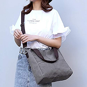 Women's Canvas Shoulder Bags Tote Purses Satchel Work Shopping Crossbody Bag (Grey)