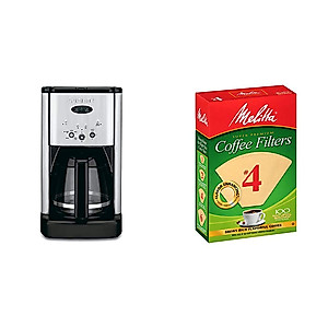 Cuisinart 12-Cup Programmable Coffeemaker + Melitta #4 Cone Coffee Filters, 100 Count (6 Packs, 600 Total Filters)