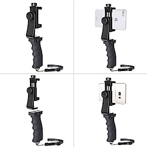 Ergonomic Anti-Falling Cell Phone Vlogging Hand Grip Stabilizer Smartphone Holder Rig Mount Video Kit w/Safety Strap Portable Selfie Stick for iPhone Samsung (Landscape+Portrait)-Mic/Light Adapter