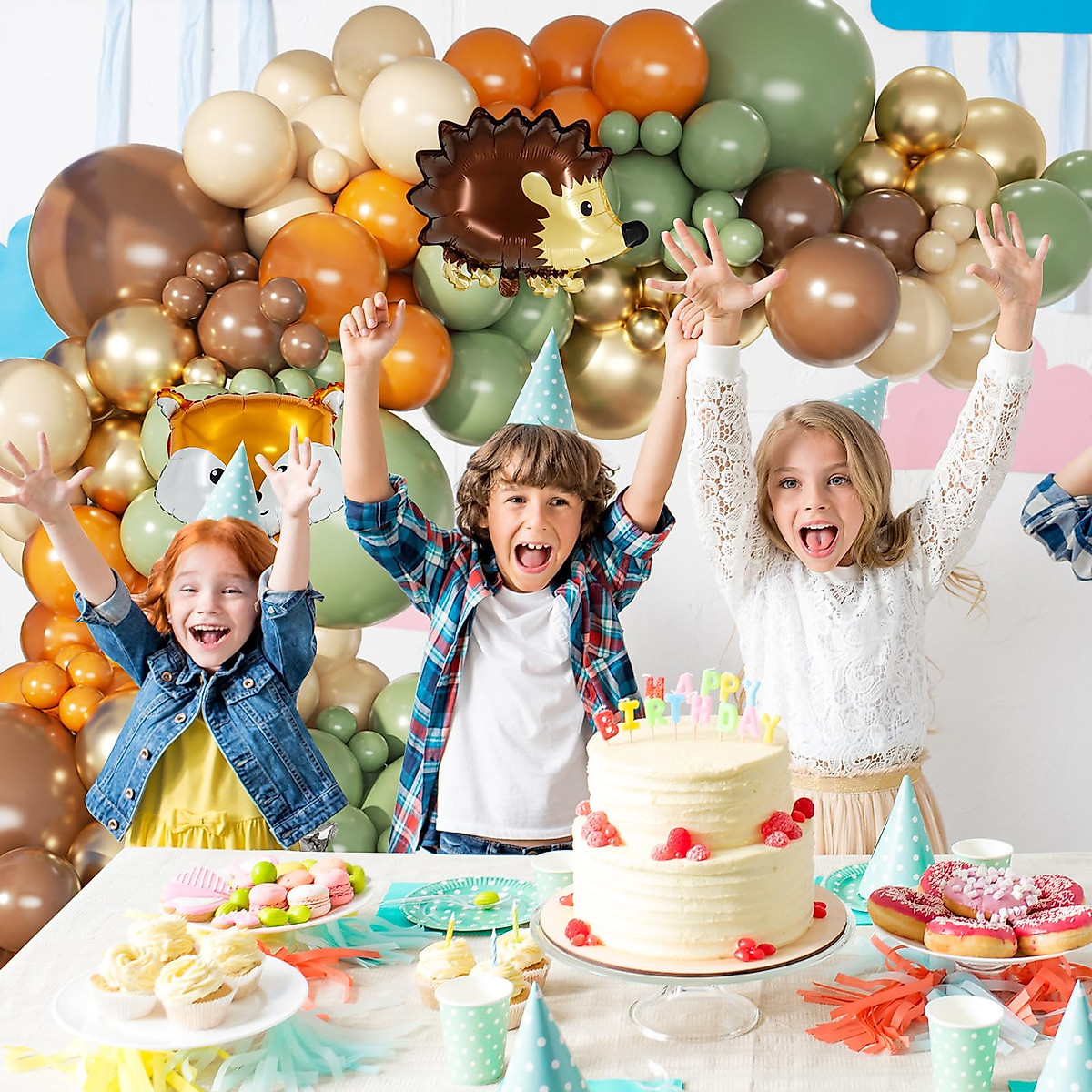 Woodland Animals Balloon Garland Arch Kit, 148pcs Woodland Themed Sage Green Brown Balloons Forest Animal Baby Shower Neutral Gender Reveal Party Supplies Oh Baby Jungle Decorations