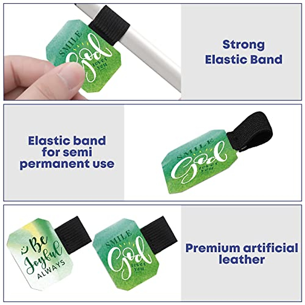 12 Pack Pen Loop Holder with Inspirational Quote Self Adhesive Pen Holder Pen Clip for Notebook Pen Holder Leather Pencil Holder with Elastic Pen Loops for Planner Journals Calendars Tablet Case