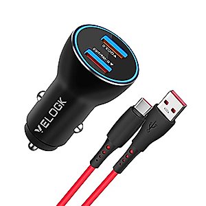 VELOGK 65W Warp Car Charger [10V/6.5A] for OnePlus 8T/9R/9/9 Pro/8 Pro/8/7 Pro/7T/7T Pro/6T/5T/Nord N10 5G, Warp Charge 65 Car Charger Adapter with USB A-to-C Warp Charging Cable (1M/3.3ft)