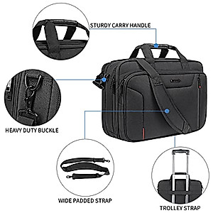 EMPSIGN Stylish Laptop Bag Briefcase, 17.3 Inch Laptop Case Expandable Messenger Bag for Men Water Repellent, RFID Blocking Office Carrying Shoulder Bag for Work Business Travel-Black