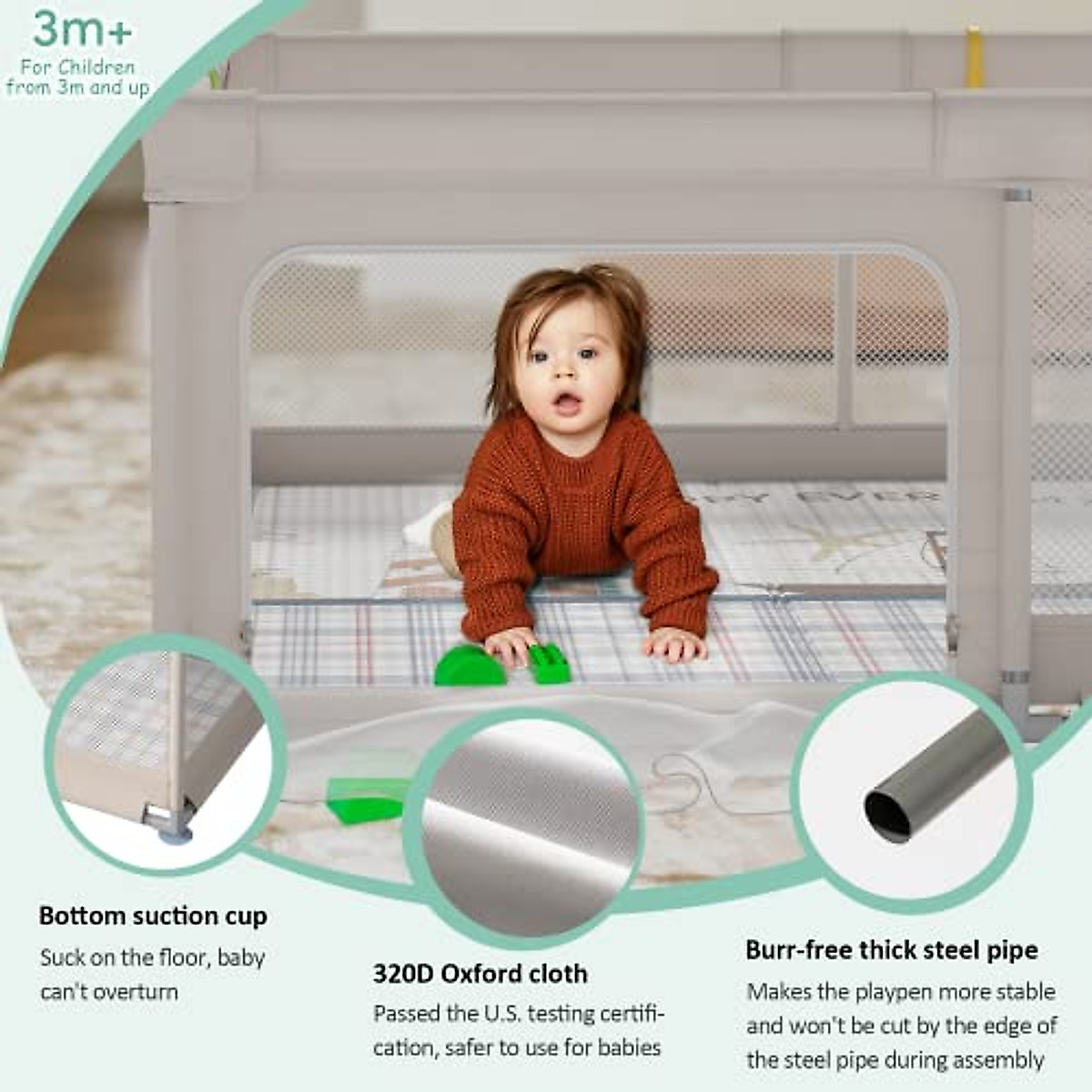 UANLAUO Baby Playpen with Mat, 59x59inch Playpen for Babies and Toddlers, Extra Large Baby Playpen,Kids Play Pen,Baby Fence,Big Playpen for Infants with Gate,Playard for Baby
