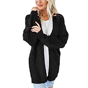 Today Deals Prime Long Cardigan for Women Oversized Sweater Solid Color Mid Length Coarse Sweater Sweater Women Cardigan (5-Black, M)
