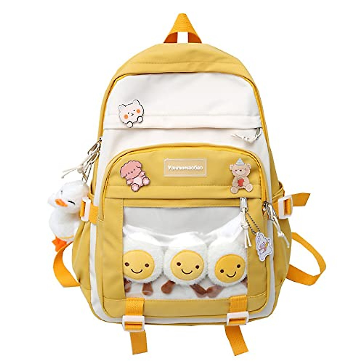 Kawaii Girls Backpack with Pins and Accessories Cute Kids Aesthetic Backpack Teen Bookbags Casual School Bag with Plush Pendant