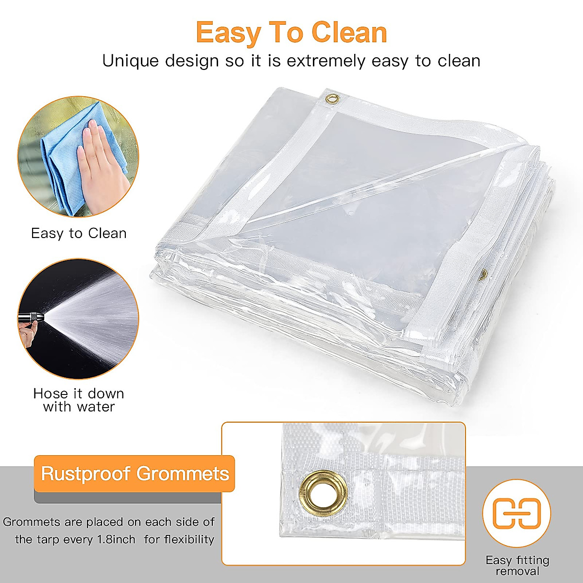 6 x 8FT Outdoor Clear Tarp Curtain Waterproof Wind-Proof 24 Mil Transparent Vinyl Tarp for Patio Pergola Garden Canopy Rainproof Anti-Tear PVC Thick Cover with Grommets