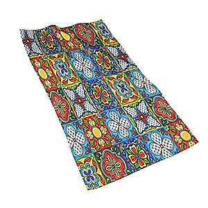 Mexican Talavera Ceramic Tile Pattern Ethnic Folk Premium Extra Soft Bath Hand Towels Washcloth for Home/Beach/Yoga 27.5 X 16 Inches