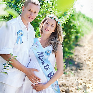 Chunful Elephant Theme Baby Shower Sash Mom to Be Sash and Dad to Be Pin Flower Crown for Gender Reveals Party Baby Shower Party Favors Decorations for Boys and Girls Pregnancy Props Gift (Blue)