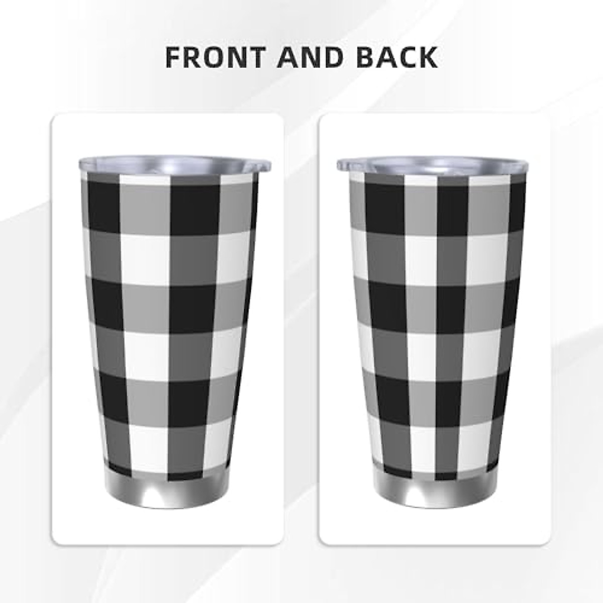 AYCZN Black And White Buffalo Plaid 20 OZ Tumbler Stainless Steel Travel Coffee Mug, Gird Insulated Water Bottle with Lid Leakproof Thermal Cup