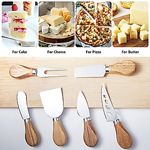 HyChill Cheese Knife Set 4/6/8-piece Cheese Knife with Acacia Wood Handle Stainless Steel Cheese Slicer Cheese Cutter… (8, B)