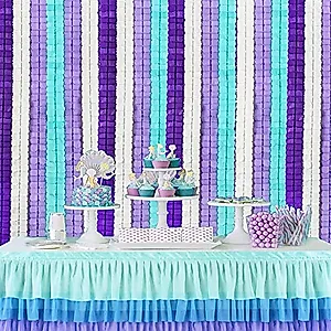 12 pcs Mermaid Four Leaf Clover Paper Garland 120ft Purple Lavender Party Streamers Tissue Flower Reusable Hanging Banner for Wedding Baby Bridal Shower Home Party Backdrop Decoration
