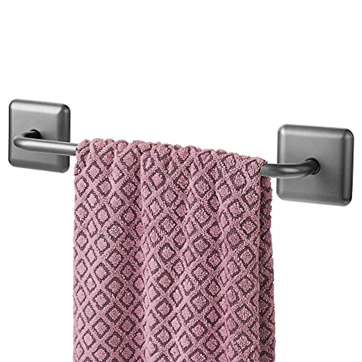 mDesign Stainless Adhesive Towel Holder - Space Saving Rack/Bar for Bathroom Wall, Door, or Cabinet - Holds Washcloths, Hand and Face Towels - Unity Collection - 2 Pack, Graphite Gray
