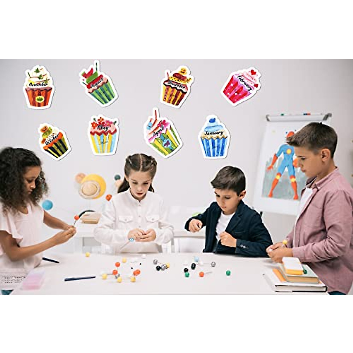 FLYAB 12Pcs Birthday Cutouts for Classroom Decoration Birthday Cupcake Cutouts Calendar Chart Poster Birthday Bulletin Board Decorations for Classroom Birthday Party Decoration Teacher Supplies
