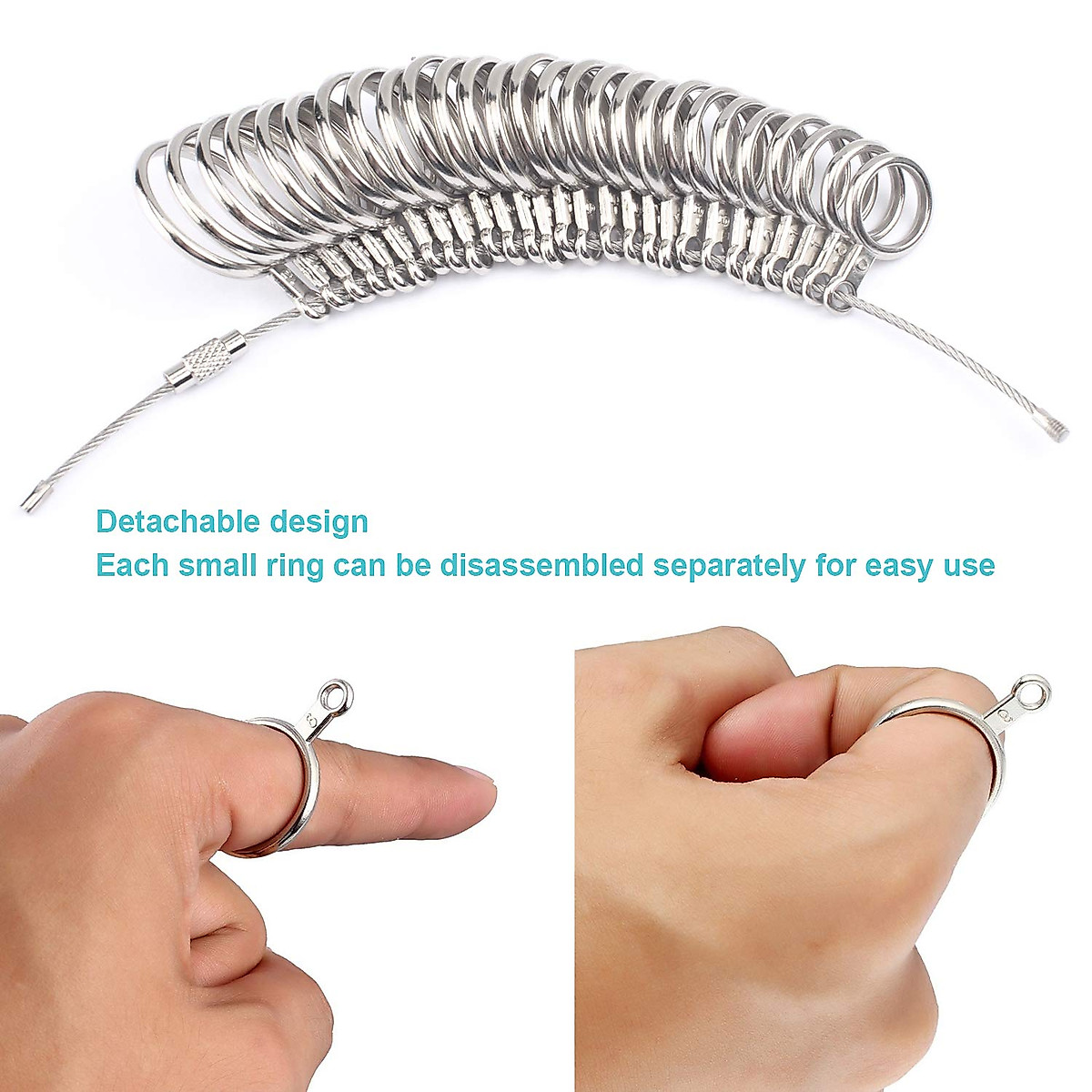 CDBOVID Ring Gauge Tool Ring Stainless Ring on Finger Measuring Ring Tool, Jewelry Sizers Rings Custom Standard Hand Rings Accessories