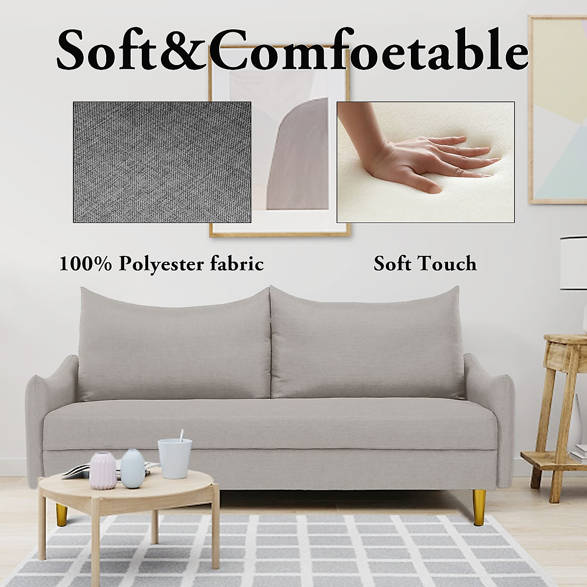 Hdxdkog Loveseat Sofa, 67'' Mid Century Modern Small Love Seats Furniture Comfy Couch for Living Room, Upholstered 2 Seater Sofa for Small Apartment (Beige)