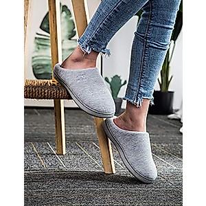 DL Womens Memory Foam Slippers, Cozy Slip on Bedroom/House Slippers For Indoor Outdoor, Comfy Women's Warm Soft Flannel Lining Home Slippers Size 7-8 Grey