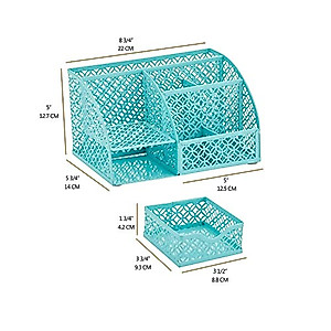 Annova Mesh Desk Organizer Office with 7 Compartments + Drawer/Desk Tidy Candy/Pen Holder/Multifunctional Organizer - Turquoise