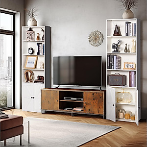 oneinmil Tall Bookshelf, 6-Tier Bookcase, Modern Bookshelves with Cabinet Doors, Storage Cabinet for Home, Office, Living Room (White, 21.8" Width with Doors)