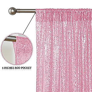 Sugargirl Pink Sequin Backdrop Curtain 2 Panels 2FTx8FT Glitter Pink Background Drapes Sparkle Photography Backdrop for Party Wedding Birthday Wall Decoration