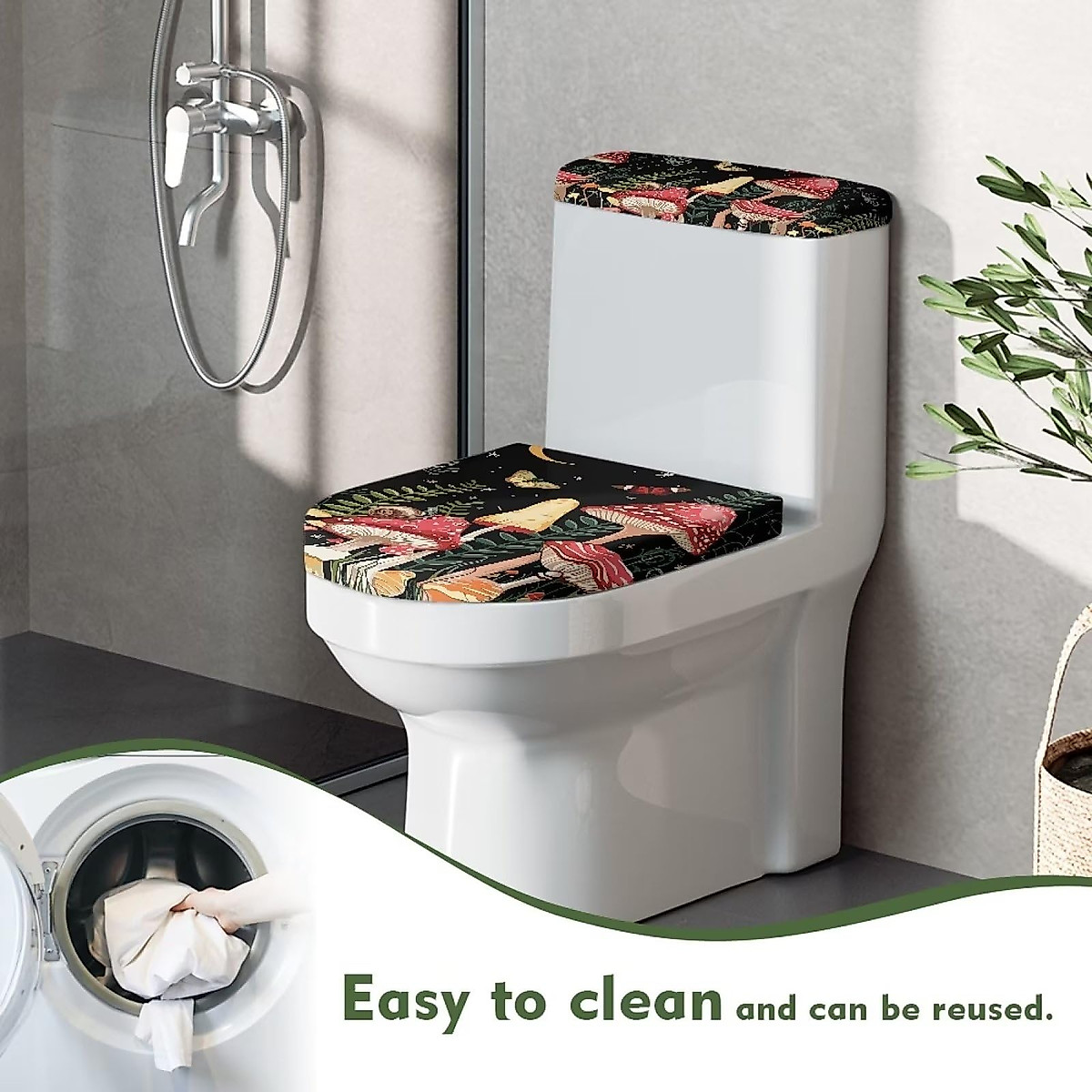 ZUXONGSY Balck Toilet Tank Lid Cover Polyester Fabric Toilet Cover Elastic Bottom Soft Bathroom Covers Dustproof 2Pcs Toilet Cover Set Covers Stains Stays Clean Easy To Install