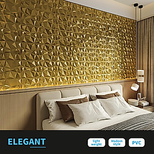Art3d 3D Diamond Design Paneling for Interior Decor, Living Room, TV Wall Background, Bedroom, Gaming Setup, 11.8" x 11.8", Gold, 33 Pack