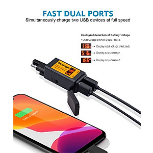 Motorcycle USB Charger, Mroinge 4.8A SAE to USB Adapter with Voltmeter & Ammeter, Quick Disconnect Plug with Dual USB Charger Perfect for Smart Device Charging, with ON/OFF Switch & Waterproof Cover