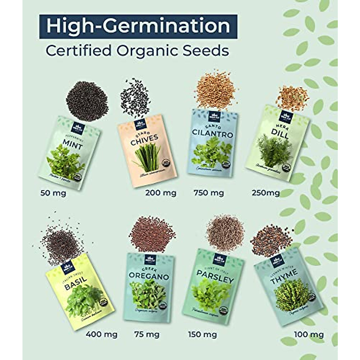 Herb Garden Starter Kit (8 pc) – Organic, Non GMO, high Germination Rate, resealable Secure Pouch - incl Bamboo Labels and Soil Starters