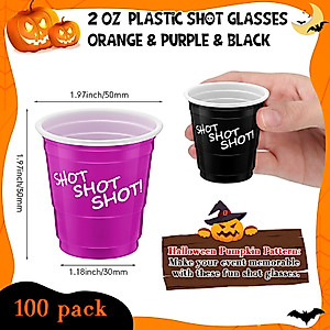 Lounsweer 100 Pcs Halloween Plastic Cups 2 oz Disposable Cups Mini 2 oz Party Glasses for Bachelorette Birthday Tasting Serving Samples Cups for Drinking Party (Shot, Shot, Shot)
