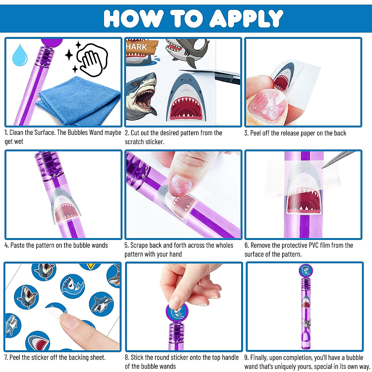 24PCS Shark DIY Bubble Wands Party Favors 96PCS Stickers for Goodie Bag Fillers Pinata Stuffers, Mini Bubble Bulk Birthday Party Supplies Toys Gifts Class Prizes for Toddlers Boys Girls