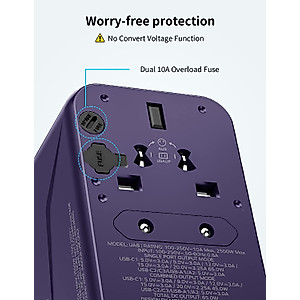 MOMAX Universal Travel Adapter, 70W GaN Travel Plug Adapter with UK,EU,AU,US Plugs, 3USB-C PD & 2USB-A QC International Adapter Charger, International Adapter for Laptops Phones Vision Pro, Purple