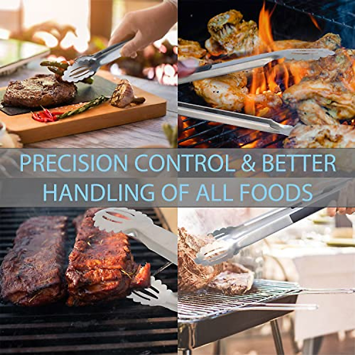 Grill Tongs - Heavy Duty 16in. Stainless Steel Tongs For Grilling, Cooking, Buffets, Etc. - Non-slip Grip And Well Aligned Scalloped Pincers For Precise Control And Better Handling Of Delicious Food