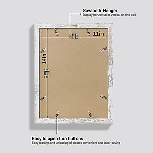 Hongkee 11x14 Picture Frame Distressed White Poster Frame 2 Pack, Display Pictures 8x10 with Mat or 11x14 Frame without Mat, Wall Gallery Photo Frames