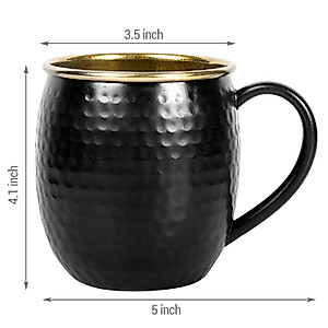 MyGift Matte Black Hammered Moscow Mule Mugs with Gold Interior, 18 oz Modern Stainless Steel Cocktail Moscow Mule Cup, Set of 2 - Handcrafted in India