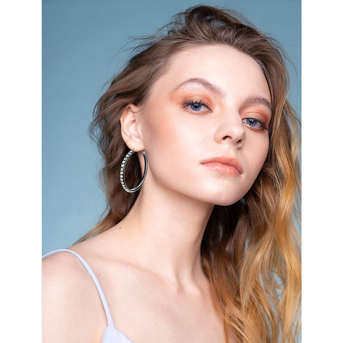 Cocadant 4 Pairs CZ 50mm Big Hoop Earrings Set for Women,Hypoallergenic Gold Hoop Earrings Silver Hoop Earrings Black Hoop Earrings for Women