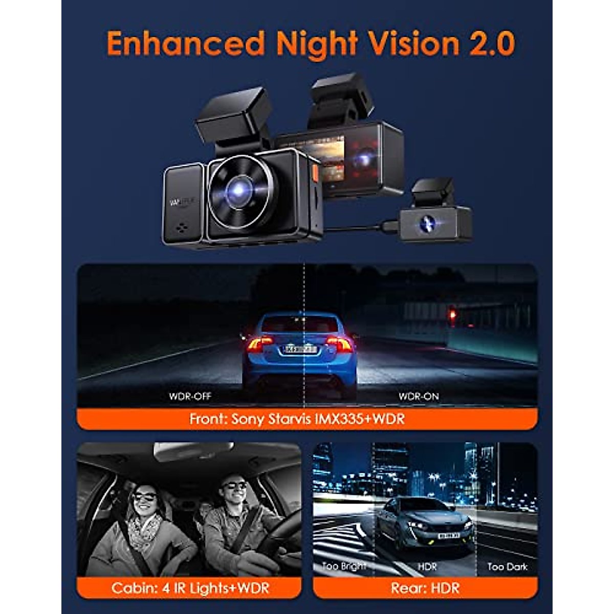 Bundle: Vantrue E3 3 Channel WiFi Dash Cam with GPS Speed, Wireless Remote Controller +256GB microSD Card